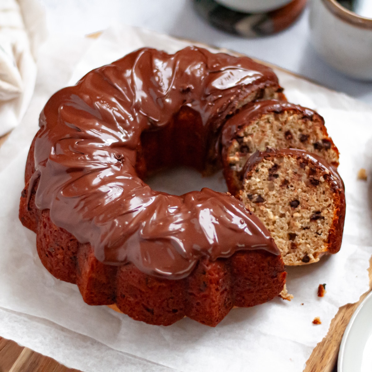 Banana Chocolate Chip Bundt Cake With Chocolate Glaze - Our Love ...