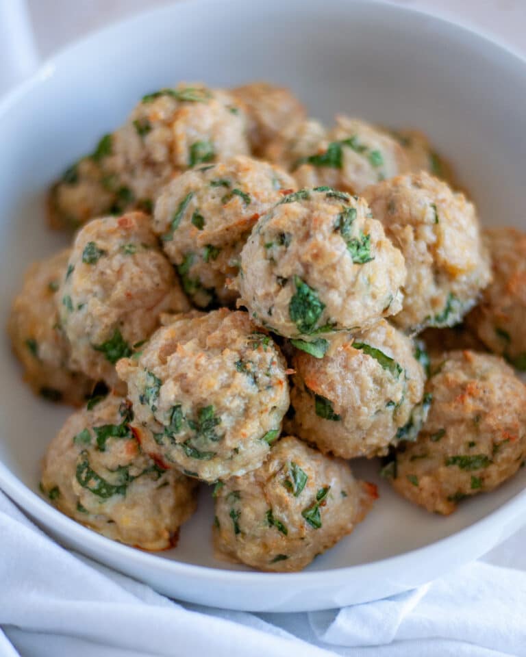 Baked Chicken Meatballs with Spinach